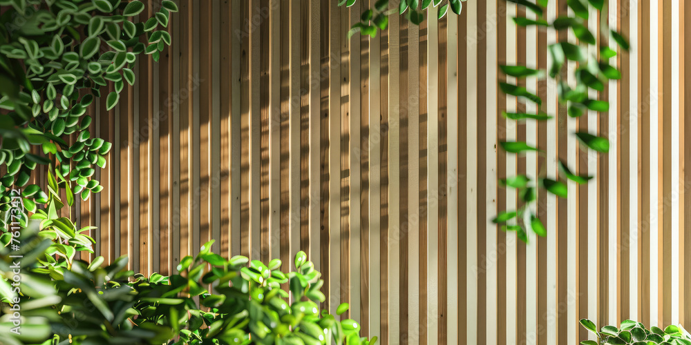 Greenery on Wooden Slats - Indoor Plant Partition. Lush green plants ...