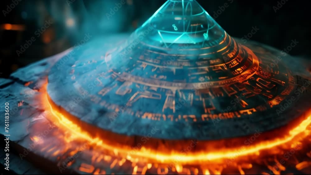 The intricate carvings and inscriptions on a holographic tablet provide ...