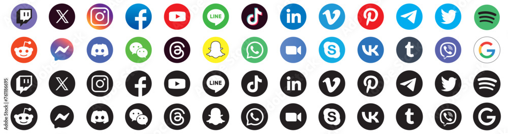 Round of social media icons or social network logos flat icons set ...