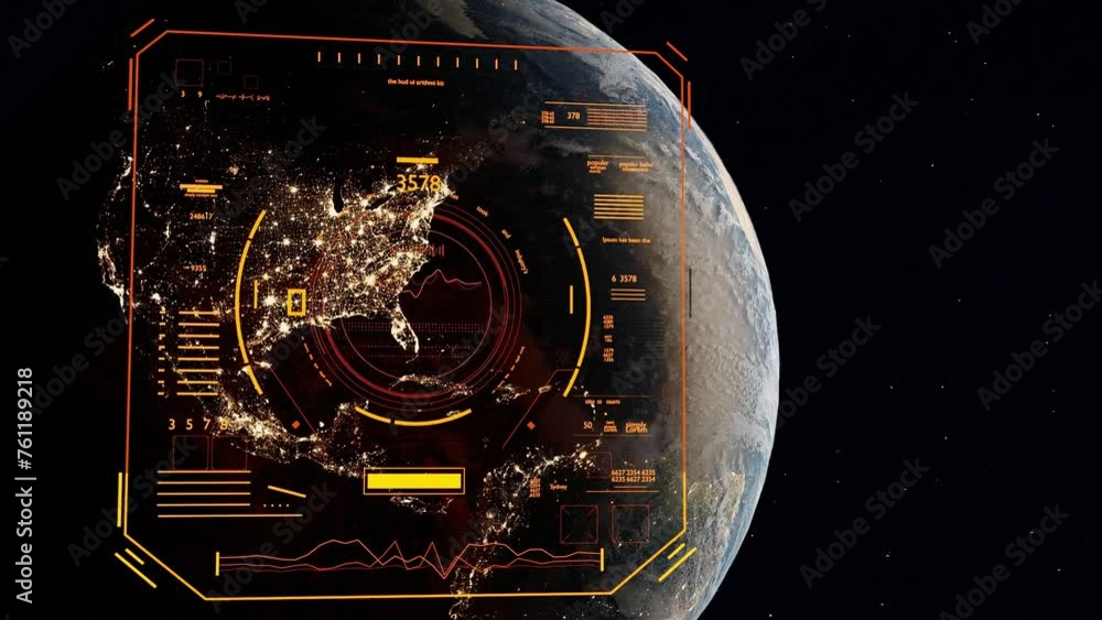 Planet earth view from space with holographic infographics and USA ...