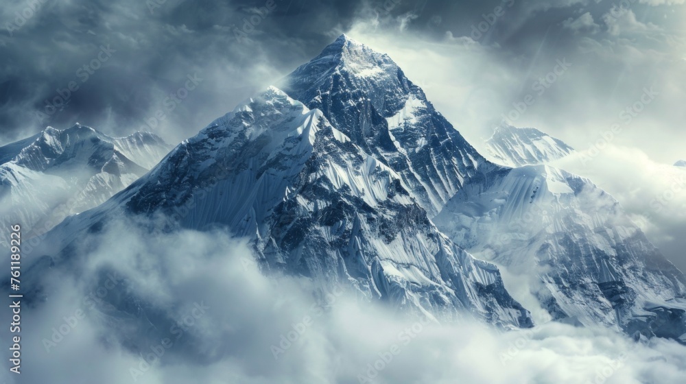 Mount Everest stands as the pinnacle amidst snow-capped peaks, reigning ...