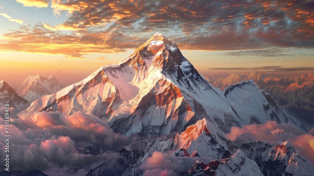 Mount Everest stands as the pinnacle amidst snow-capped peaks, reigning ...