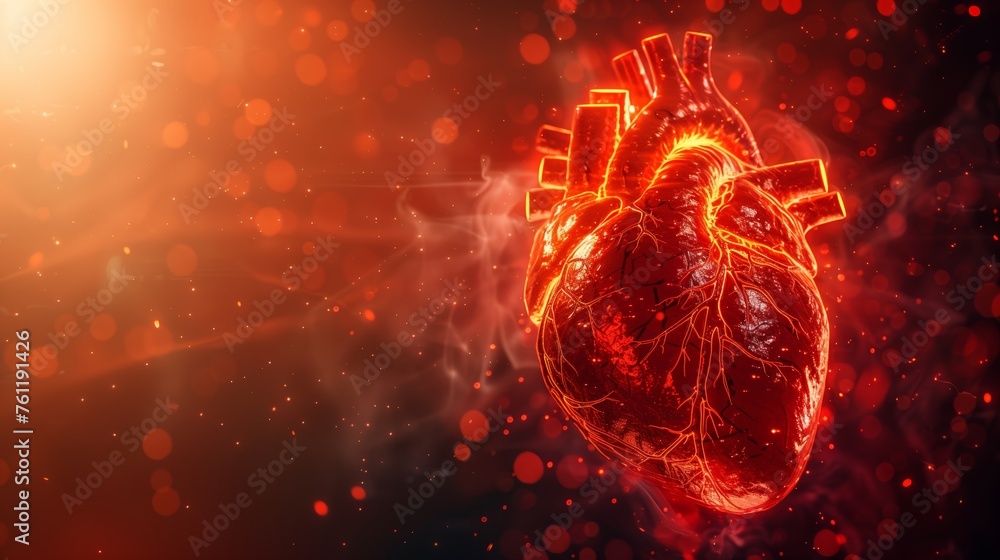 Realistic depiction of a beating heart with electrical impulses ...