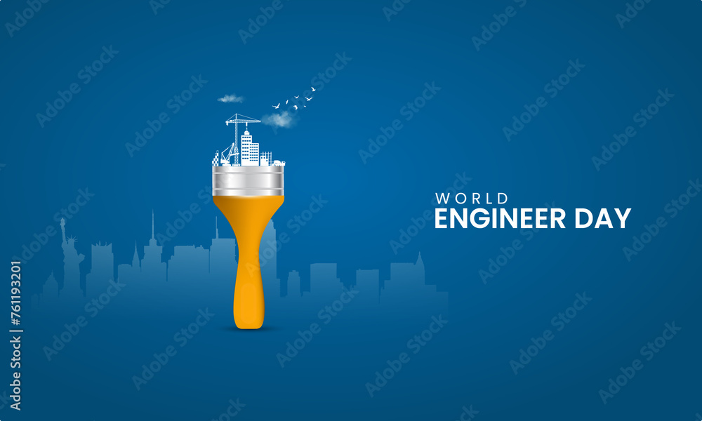 World engineers day, building with painting brush, design for social ...