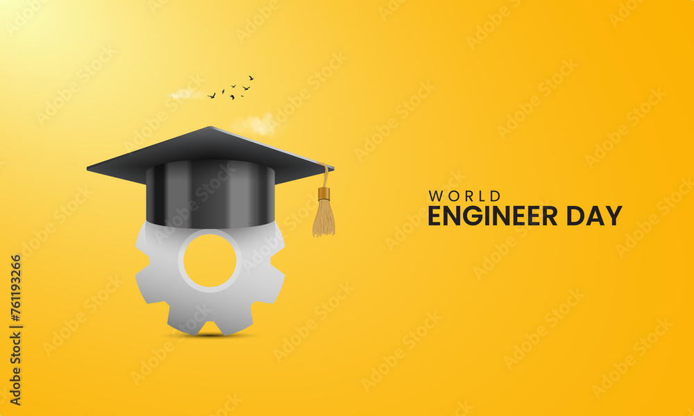World engineers day, Gear Icons with graduation cap, city, town ...