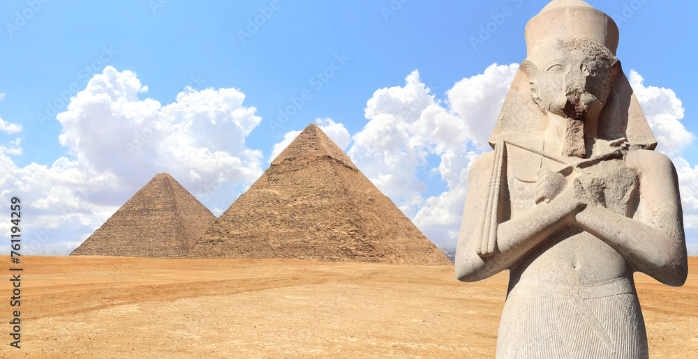 Photo & Art Print Horizontal banner with Stone pharaoh statue and ...