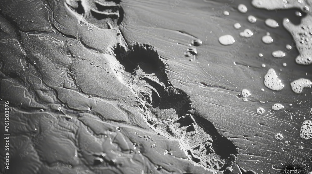 A single, detailed human footprint indents the wet sand of a beach ...