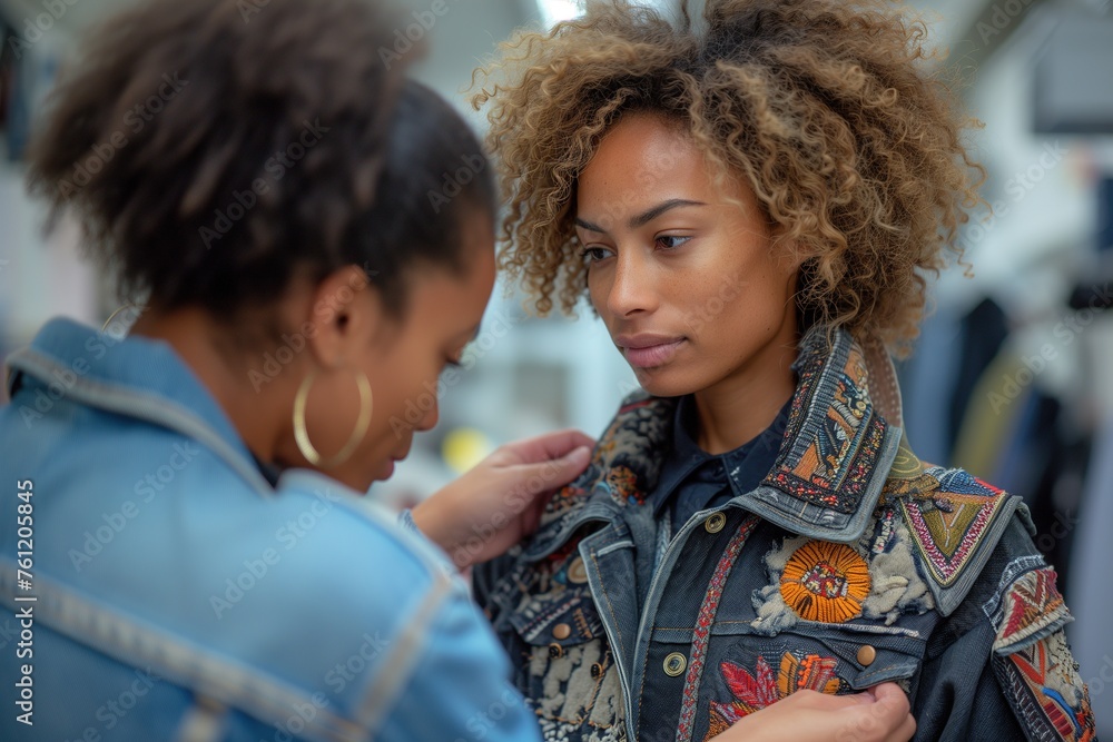 A focused shot captures two women engaging in a personal conversation ...