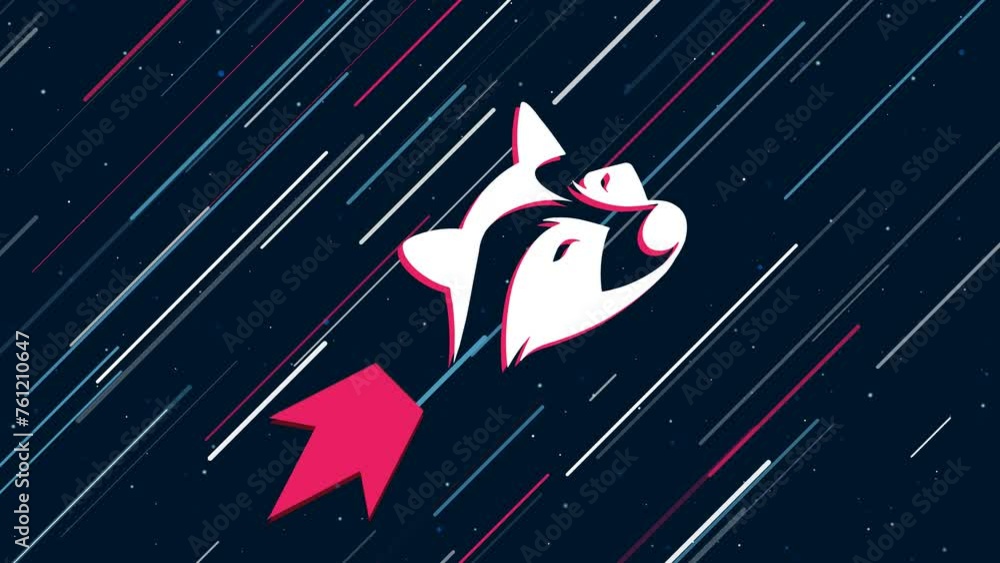 Raccoon head symbol flies through the universe on a jet propulsion. The ...