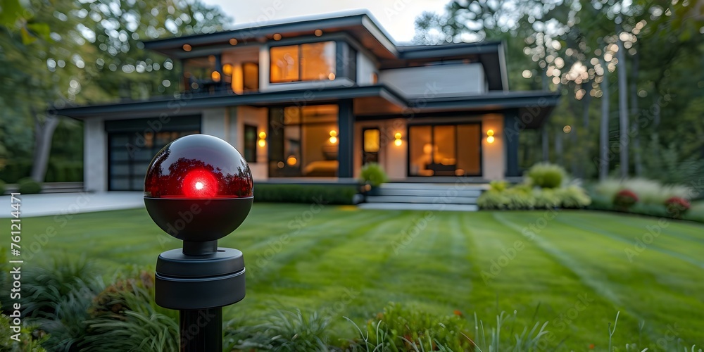 House guarded by red dome alarm system protecting residence from ...