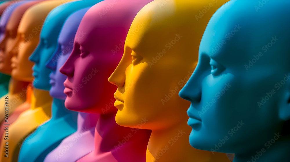 Row of colorful human head profiles, diversity concept. Personality ...