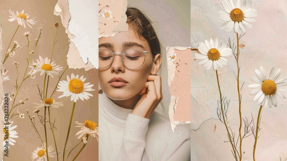 Modern templates for social networking posts with daisies. Spring and ...