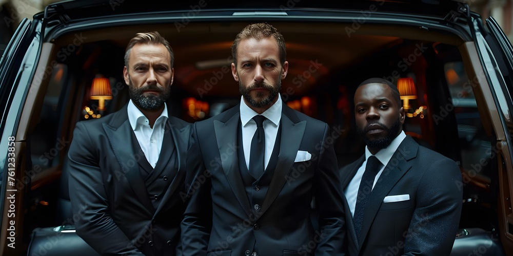 VIP Celebrity Safeguarded by Black Suited Security Team in Limo ...