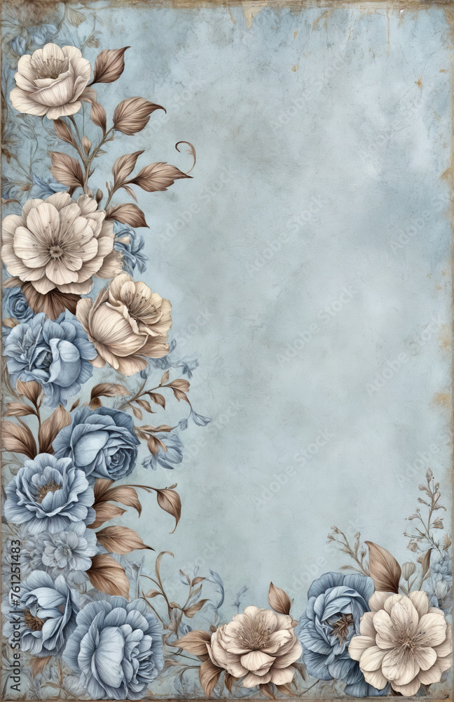 A vertical journal entry page with faded, torn edges in dusty blue ...