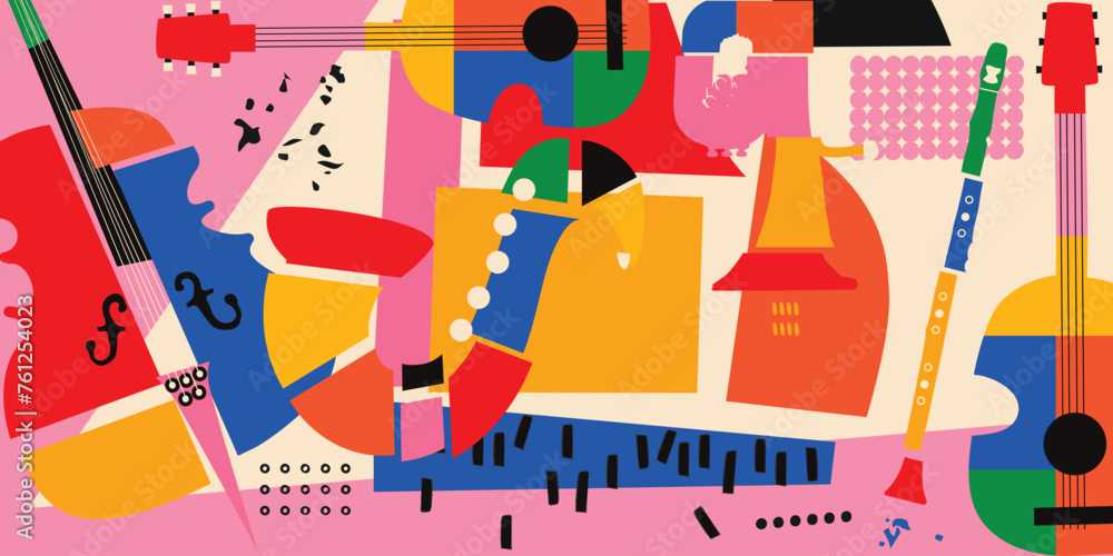 Abstract Music Background, vector illustration. Collage with musical ...