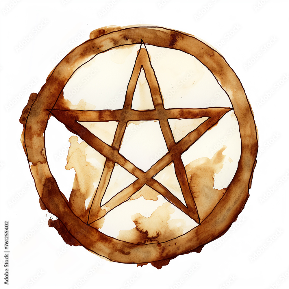 simple flat one dimensional drawing of pentagram shape aquarellist ...