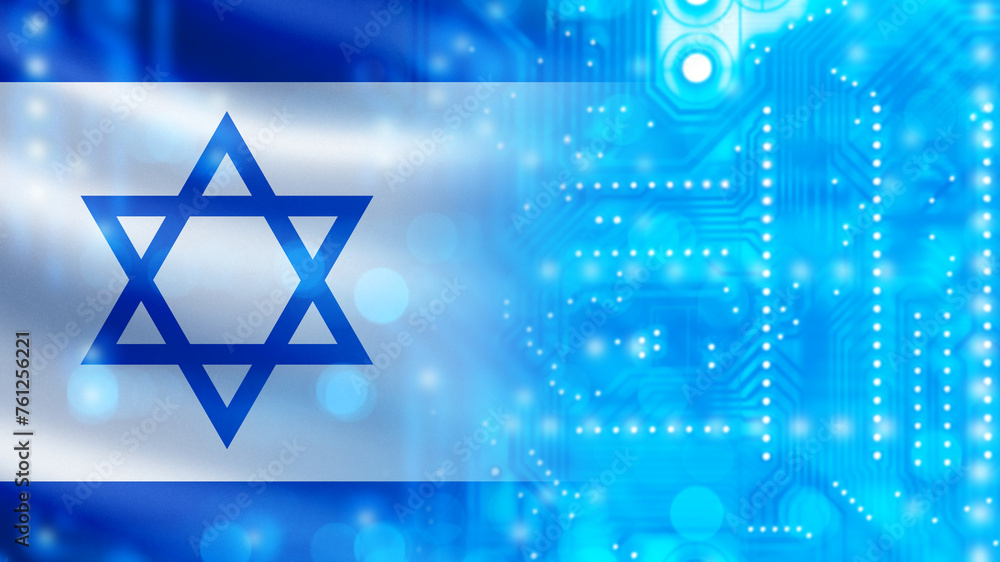 Microplate with flag of Israel. Microelectronics production. Blue ...