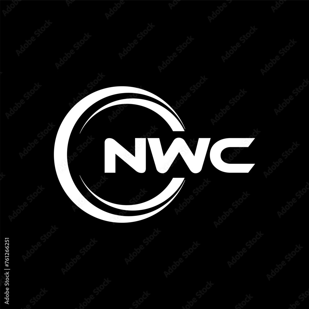 NWC letter logo design with black background in illustrator, cube logo ...