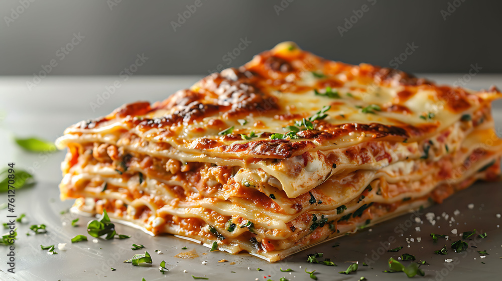 slice of lasagna, Slice of lasagna with layered pasta, meat sauce, and ...