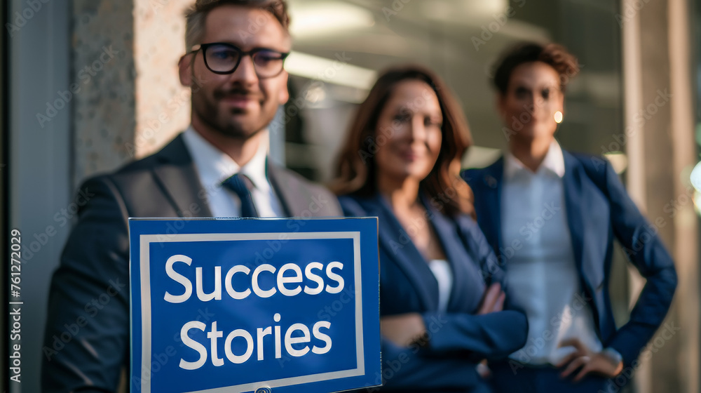 Success story concept image with successful business people next to a ...