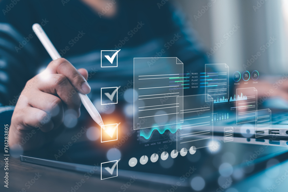 checklist and clipboard task documentation management, business people ...