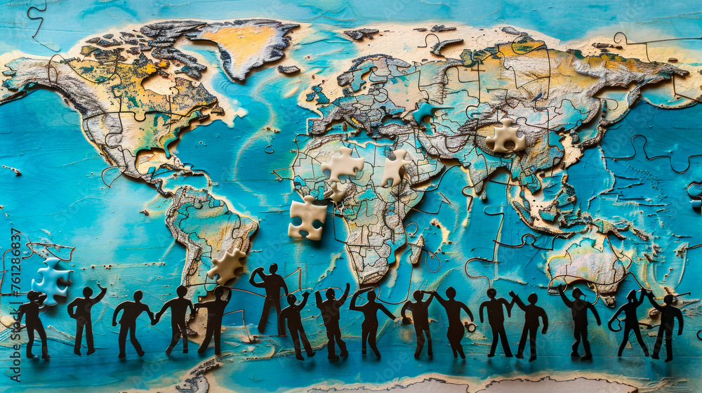 In the painting, people of diverse backgrounds are depicted holding ...