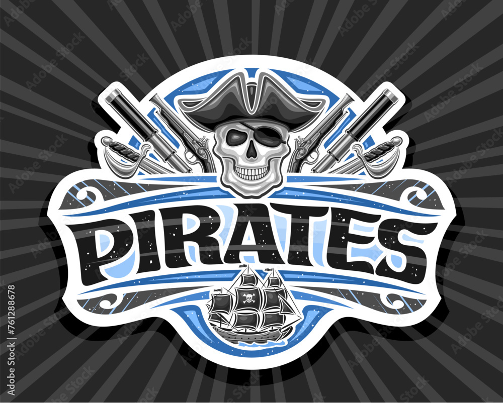 Vector logo for Pirates, decorative cut paper label with illustration ...