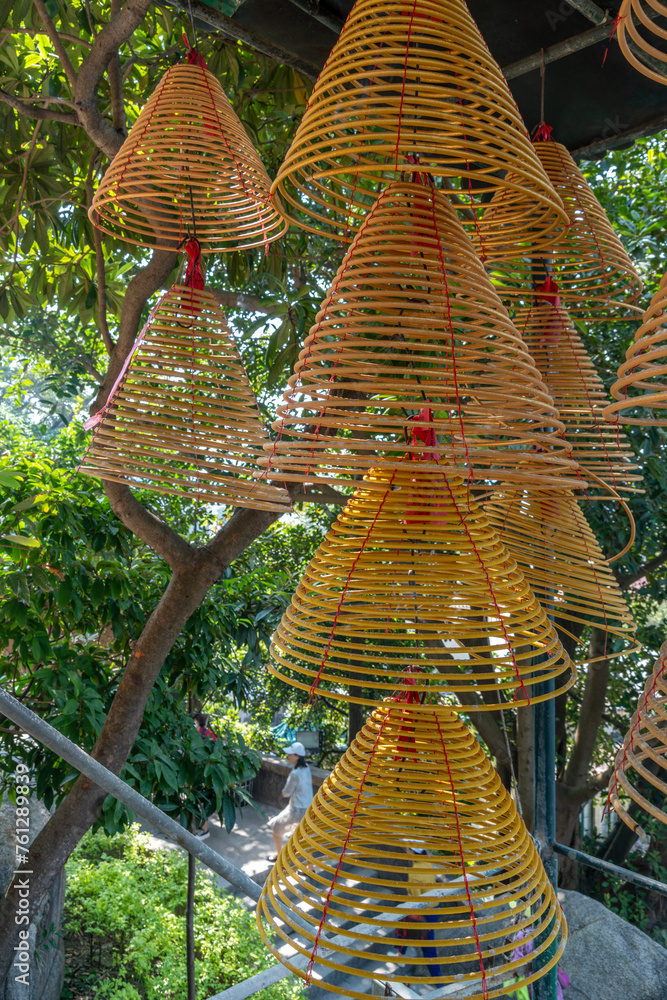Traditional incense coils burning in A-Ma(Ma Kok Miu) Temple is a ...