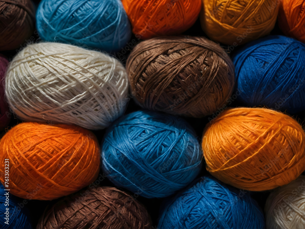Pile of colorful yarn balls in various sizes and textures Stock ...