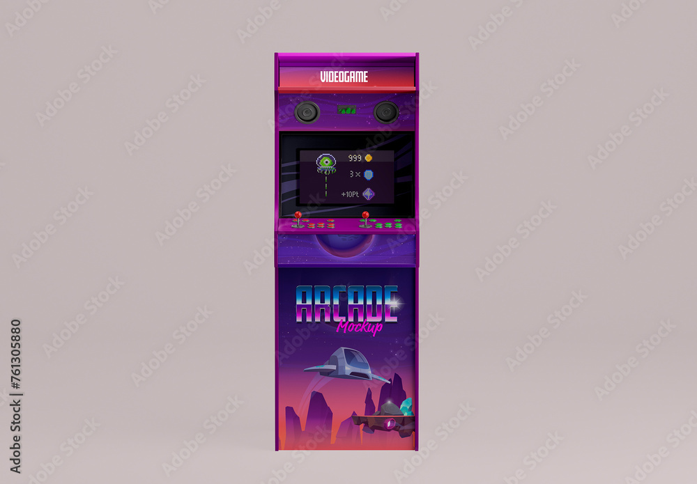 Frontal View Arcade Videogame Machine Stock Template | Adobe Stock