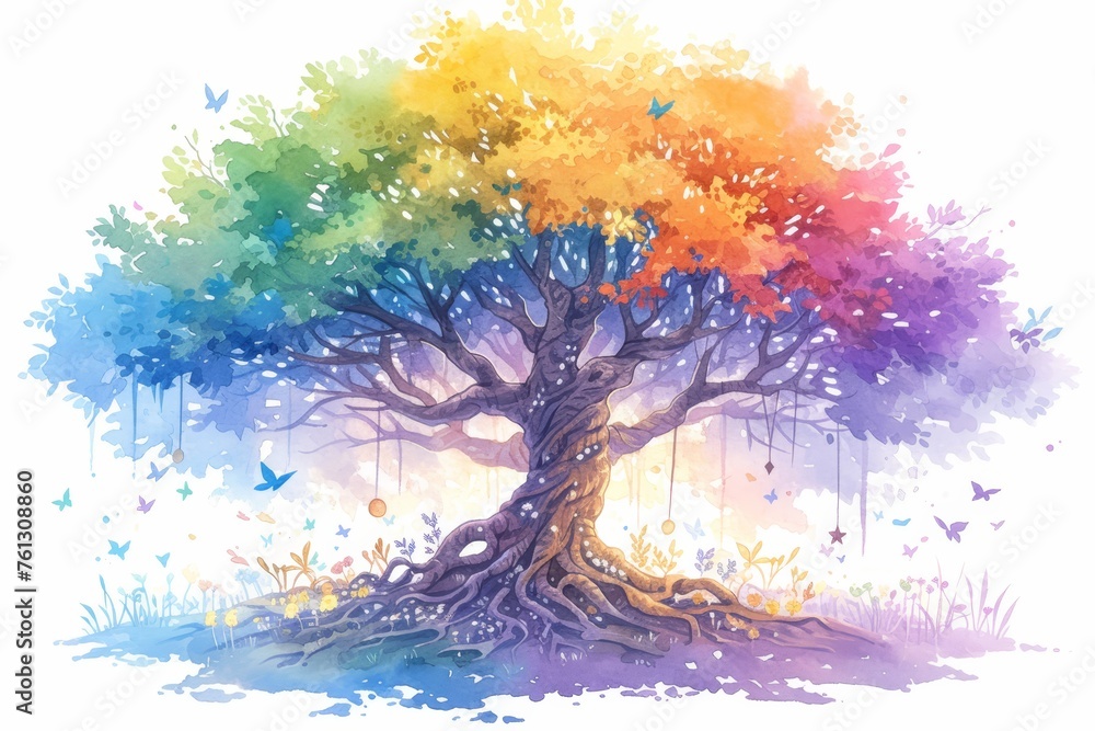 Watercolor tree of life clipart with a white background, illustrated in ...