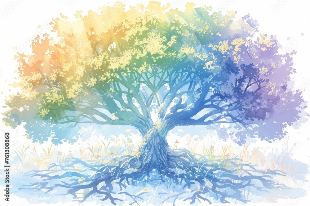 Watercolor tree of life clipart with a white background, illustrated in ...