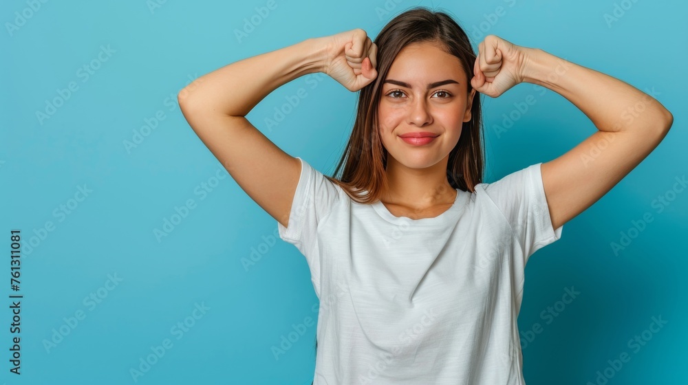 Strong european woman demonstrating determination in energetic fitness ...