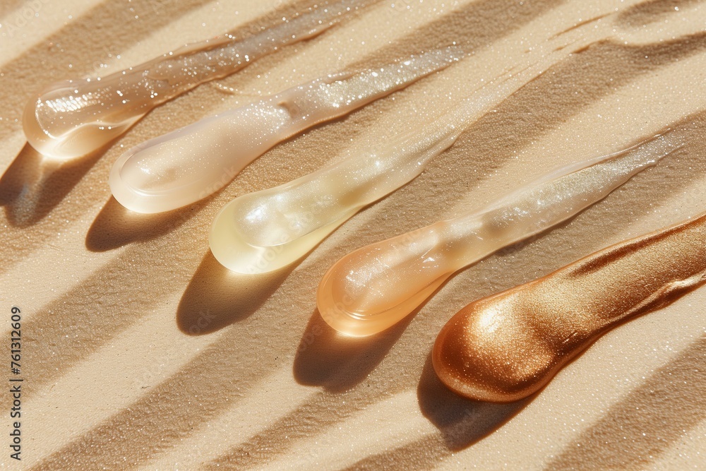 el texture serum swatches with golden hour lighting, creating long ...