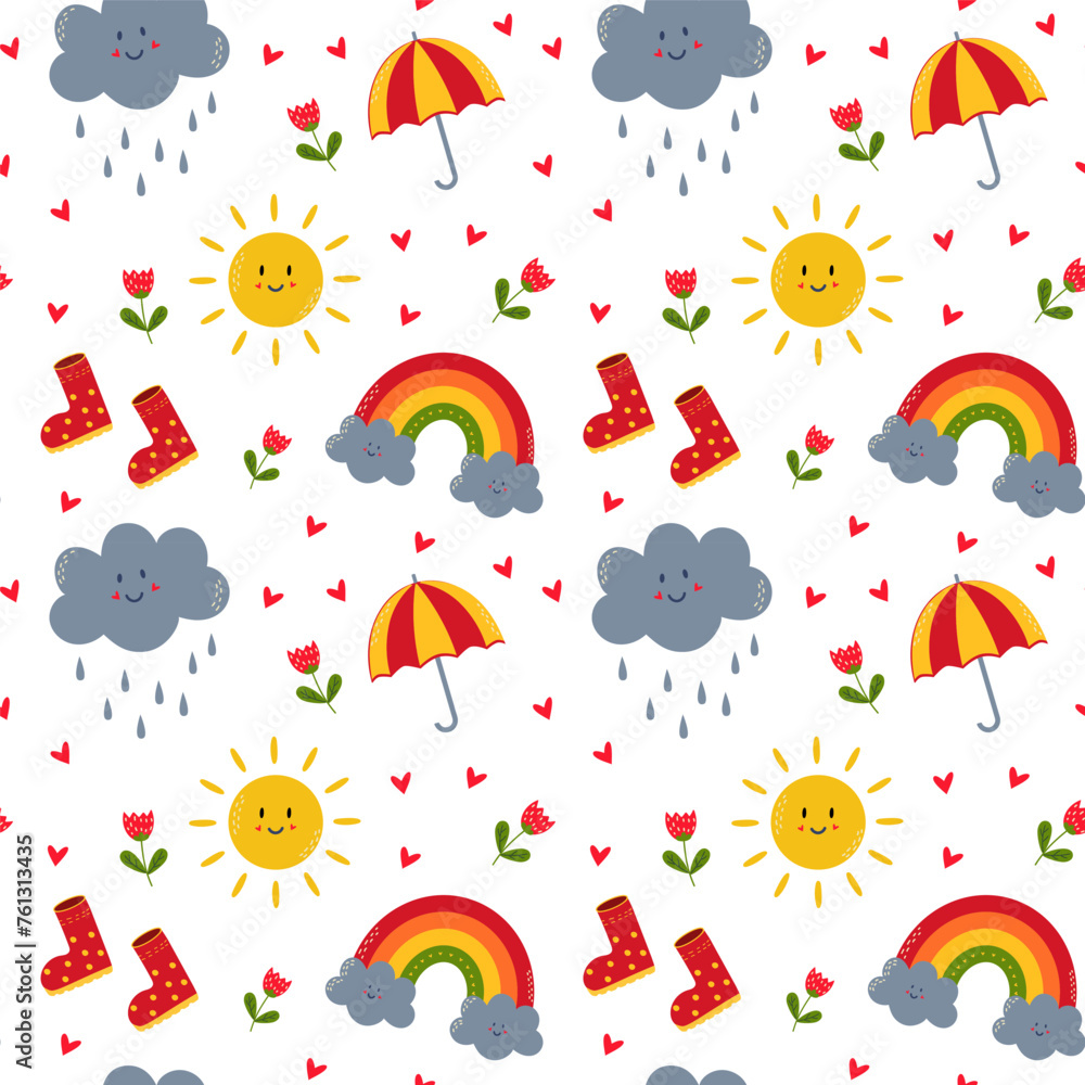 Seamless sun and clouds pattern vector illustration. Baby seamless ...