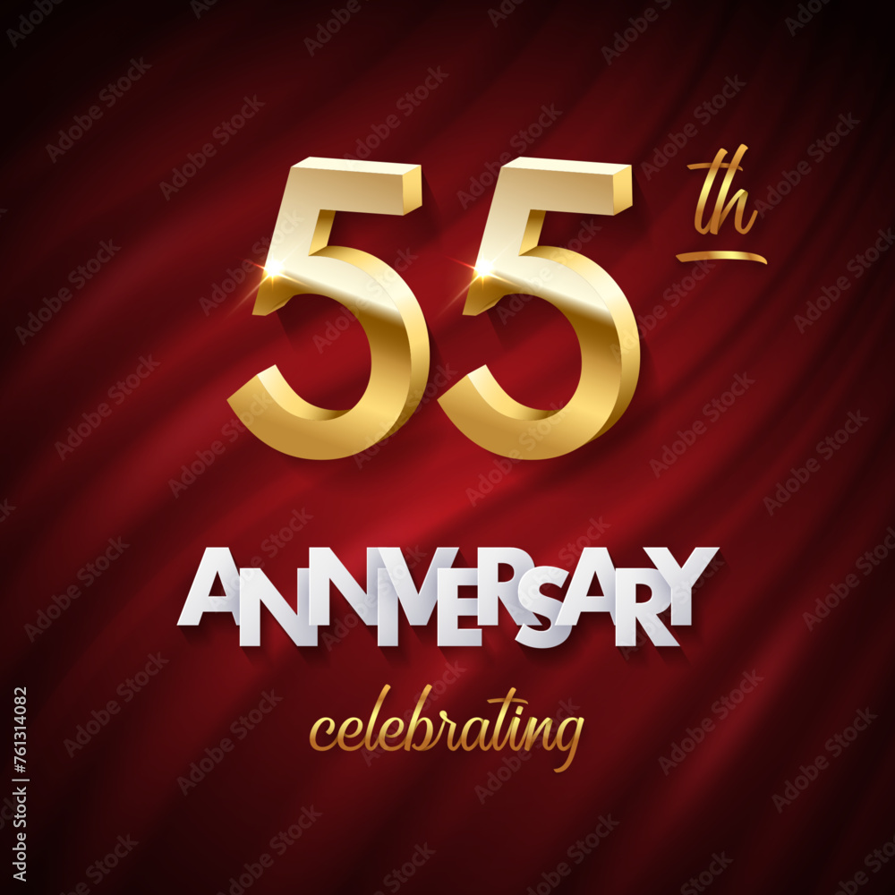 55 golden numbers, Anniversary white paper text and Celebrating word ...