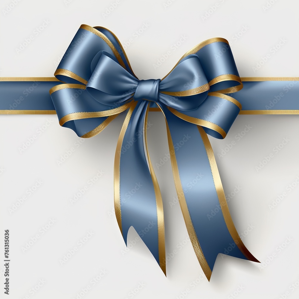 A large blue ribbon bow on the left of a long straight piece of ribbon ...