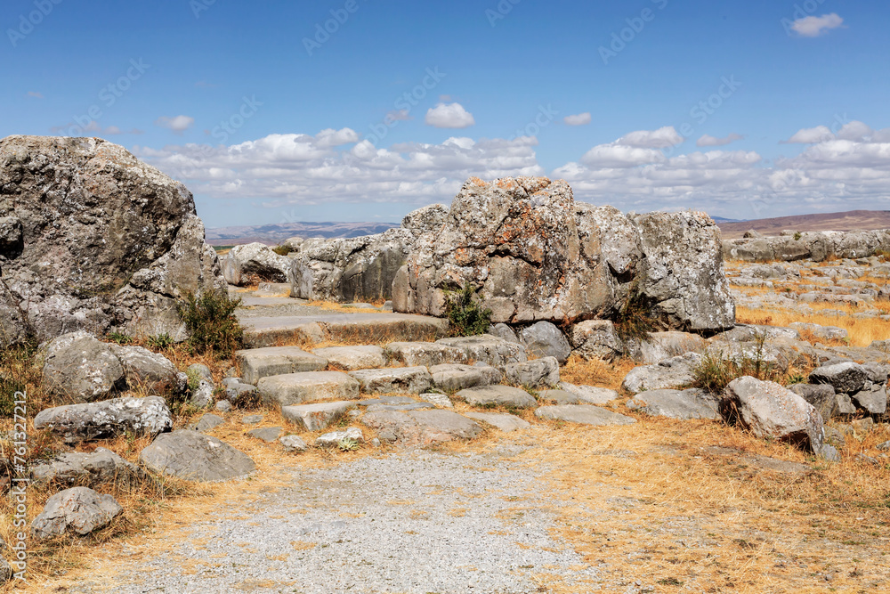 Bronze Age city Hattusa, ancient hittites capital. Steps at the street ...