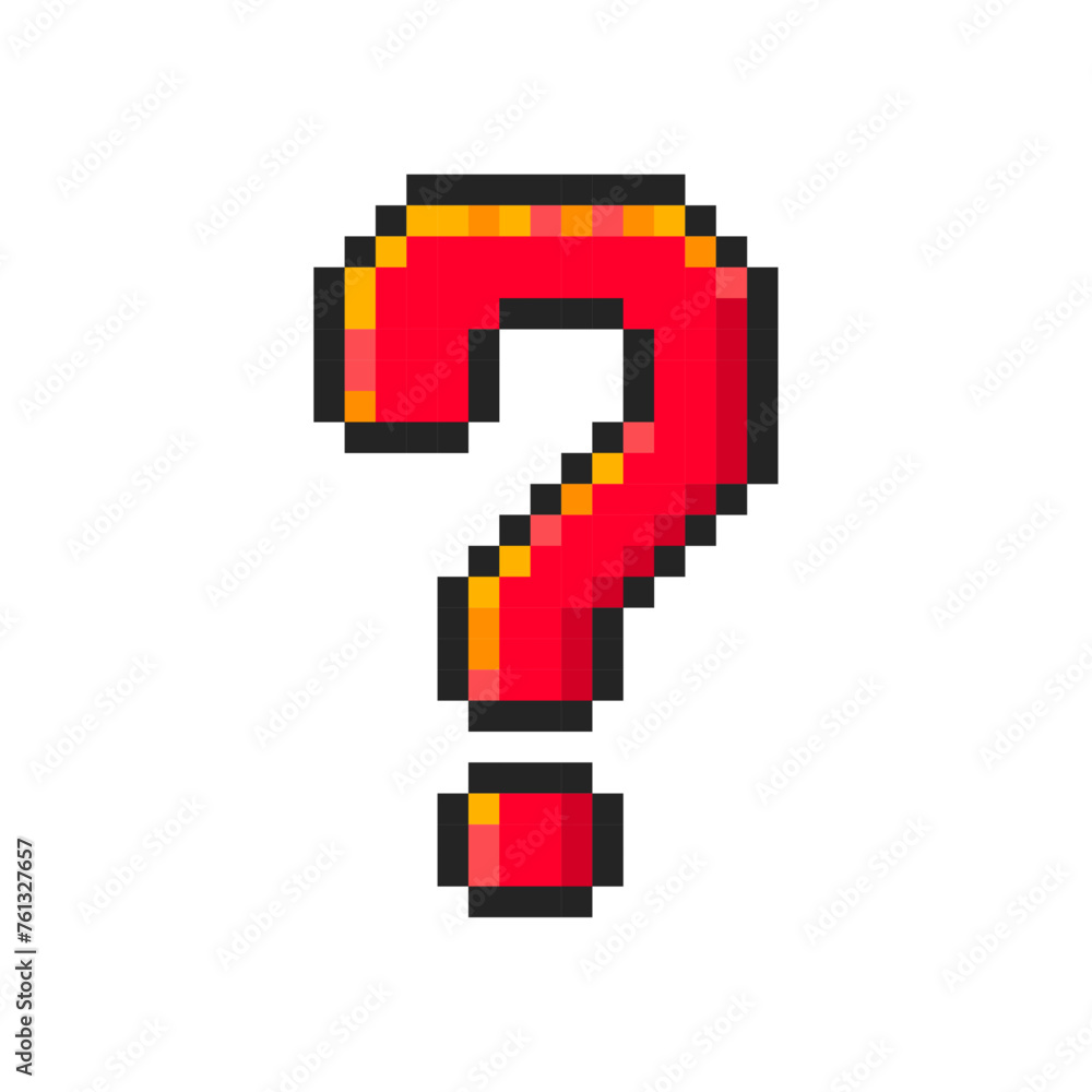 Pixel question mark isolated on white background. Design for stickers ...