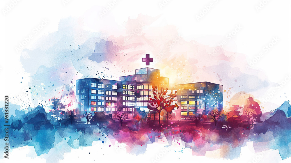 illustration of a hospital building in watercolor art design, isolated ...