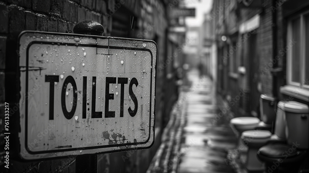 old vintage style toilet sign board with blur background Stock ...