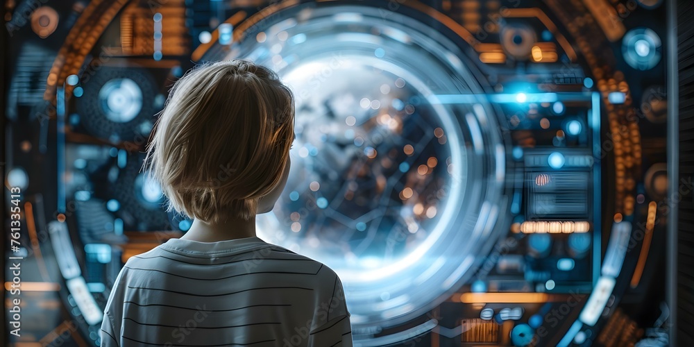 Foto de Exploring a High-Tech Exhibit in a Futuristic Museum. Concept ...