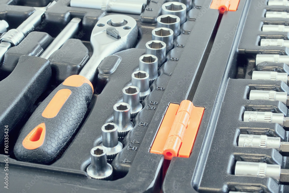 Professional car repair kit, tool box containing adjustable tools ...