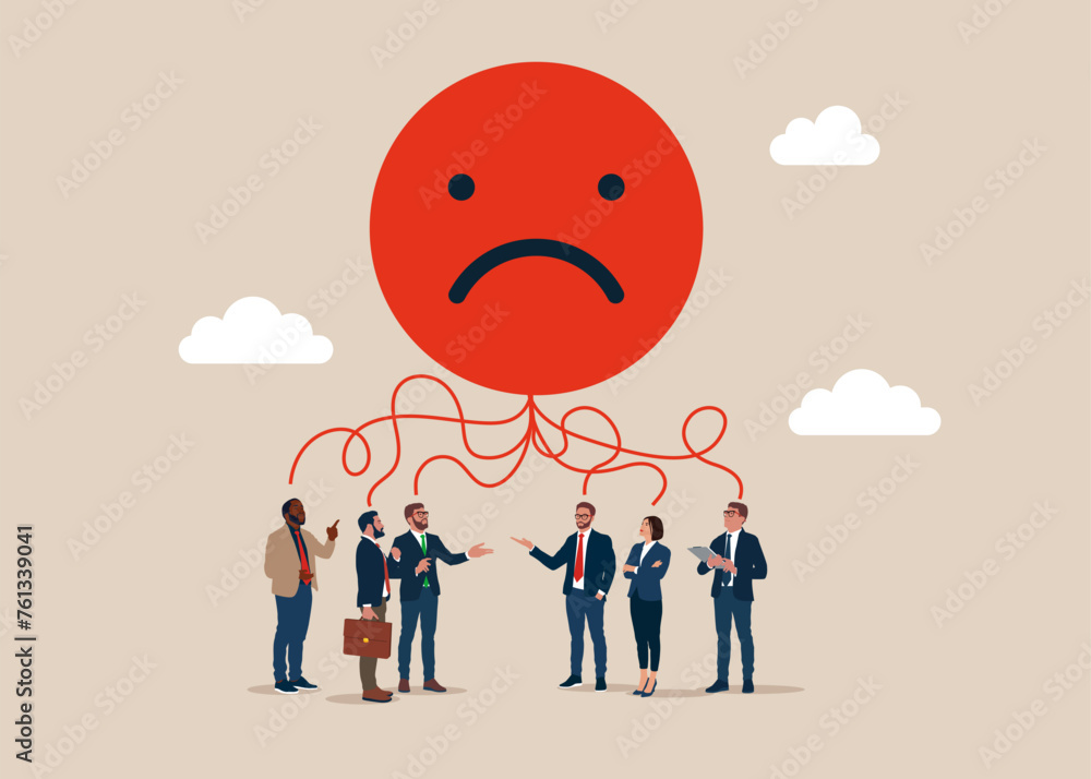 Business people are worth under sad face symbol think plan. Burnout ...