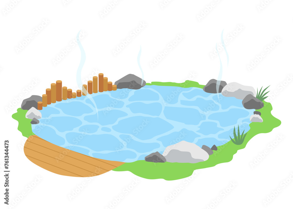 Japanese outdoor onsen pool with hot spring water vector illustration ...