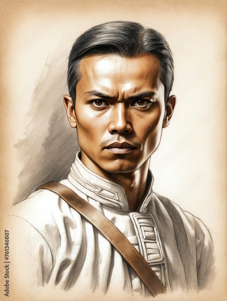 Andres Bonifacio hand drawn sketch portrait on plain white background ...