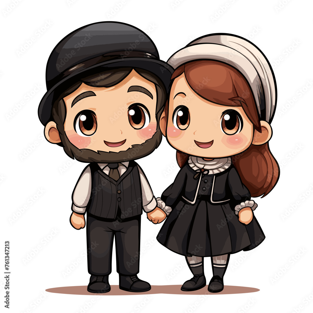 Amish couple hand-drawn comic illustration. Amish couple. Vector doodle ...
