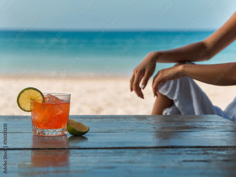 Beautiful girl at the beach bar in the hotel drinks a cocktail Stock ...