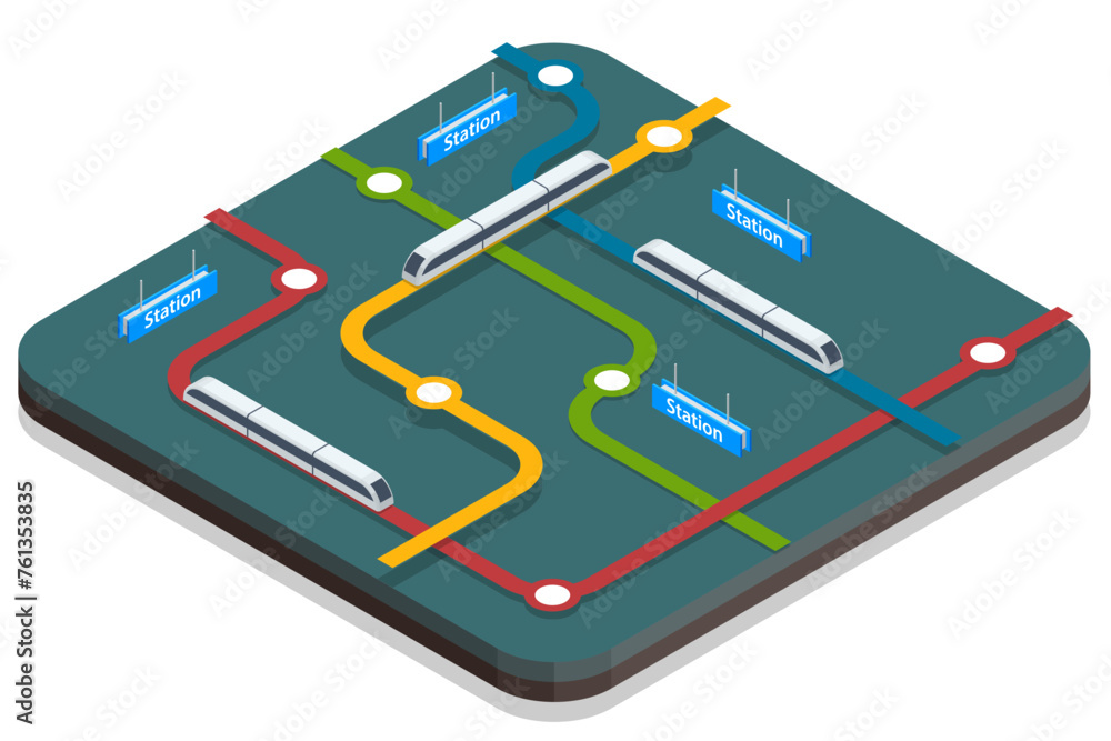 Isometric abstract subway diagram, metro or subway map. Underground way ...