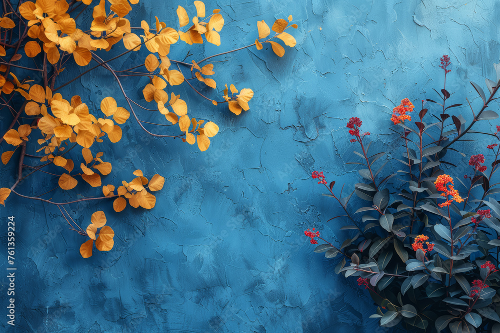 A composition featuring a juxtaposition of cool indigo and warm ...